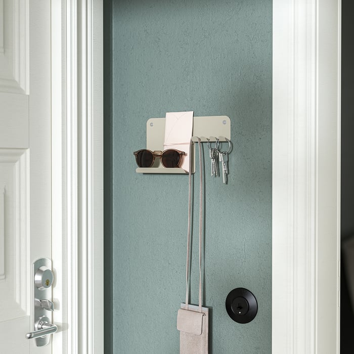 HAVREKROSS wall organiser w hooks, light grey-beige, 23x13 cm - IKEA