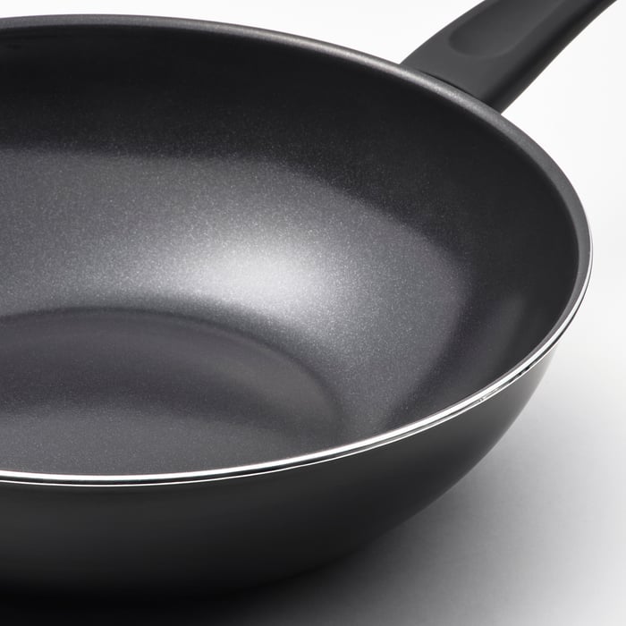 HEMLAGAD wok with lid, non-stick coating black, 28 cm - IKEA
