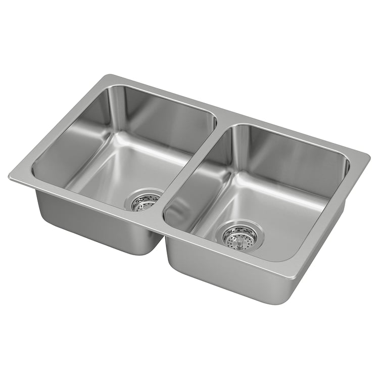 HILLESJÖN inset sink, 2 bowls, stainless steel, 75x46 cm - IKEA