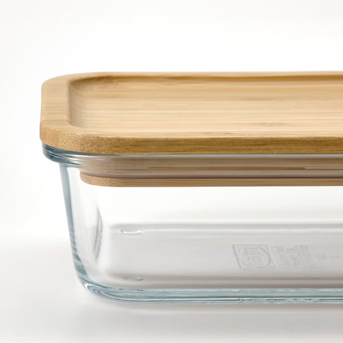 IKEA 365+ food container with lid, rectangular glass/bamboo, 1.0 l - IKEA