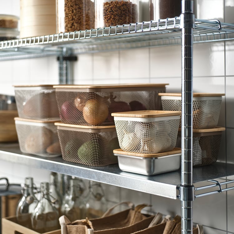 IKEA 365+ food storage basket with lid, square metal/white bamboo ...