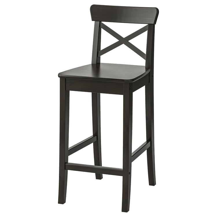 INGOLF Bar stool with backrest, brown-black, 63 cm - IKEA