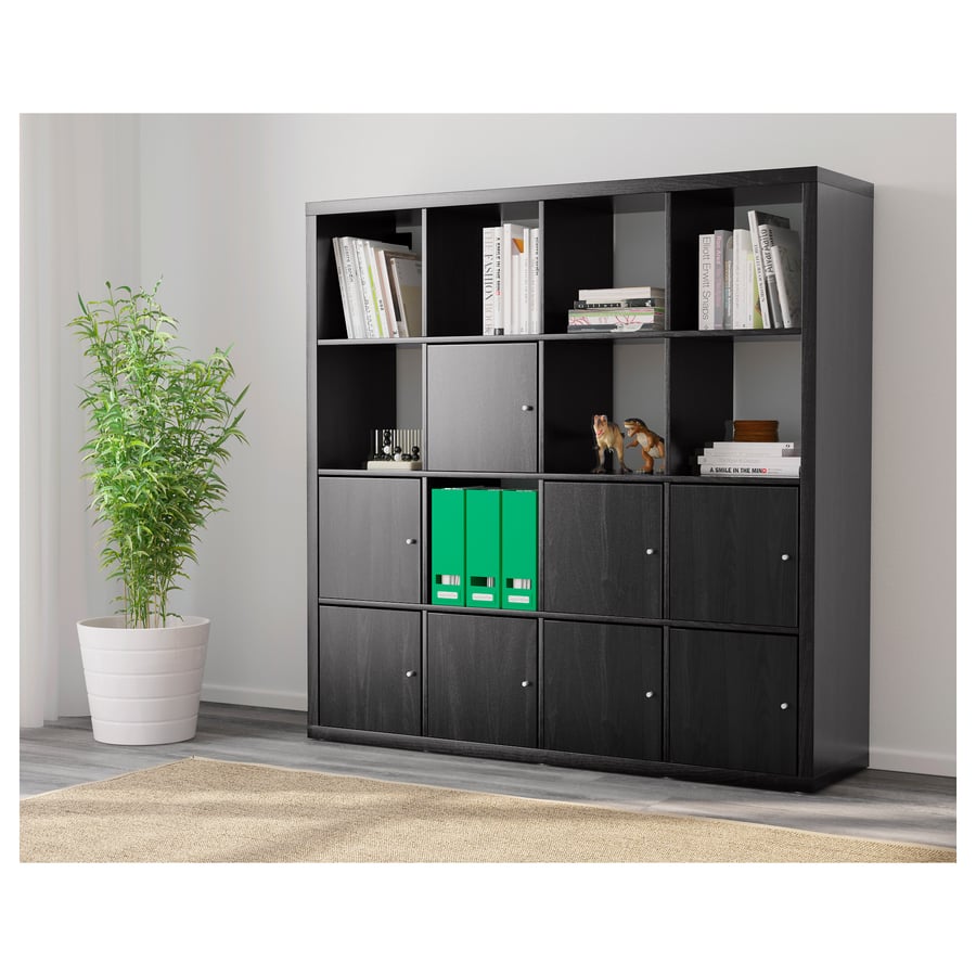 KALLAX shelving unit, with 8 doors/black-brown, 147x147 cm - IKEA