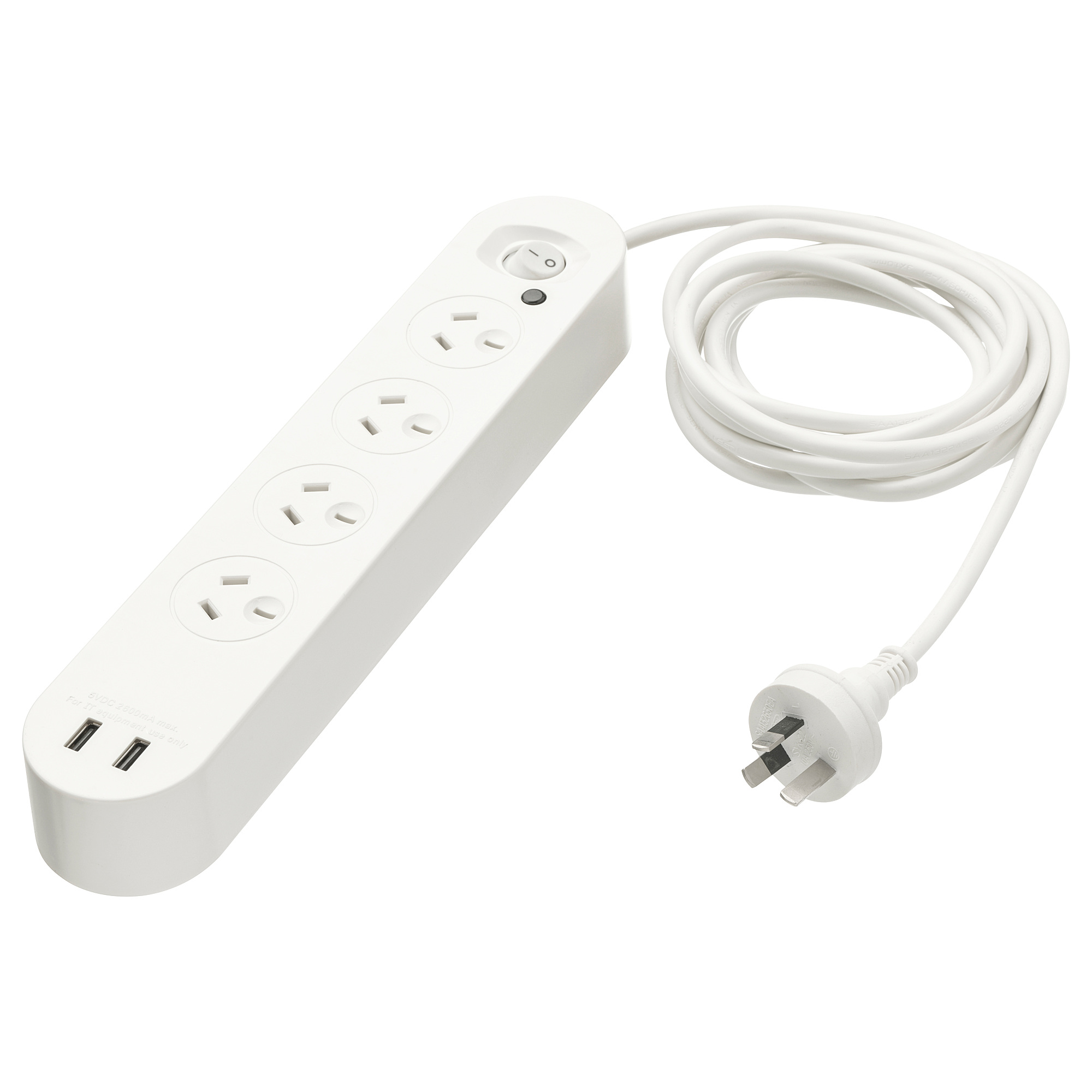 KOPPLA 4-way socket with 2 USB ports, white, 3.0 m - IKEA