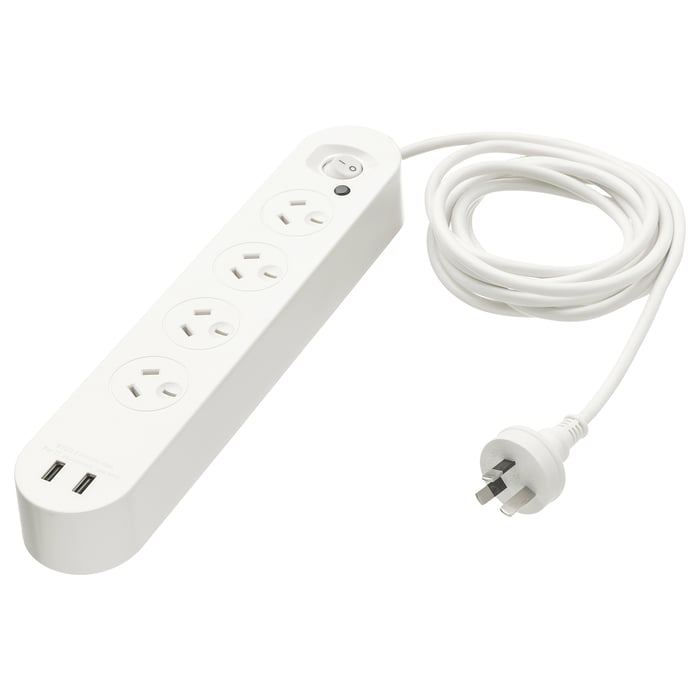 KOPPLA 4-way socket with 2 USB ports, white, 3.0 m - IKEA