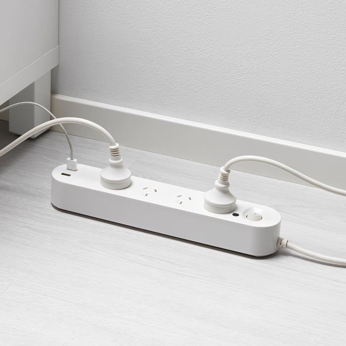 KOPPLA 4-way socket with 2 USB ports, white, 3.0 m - IKEA