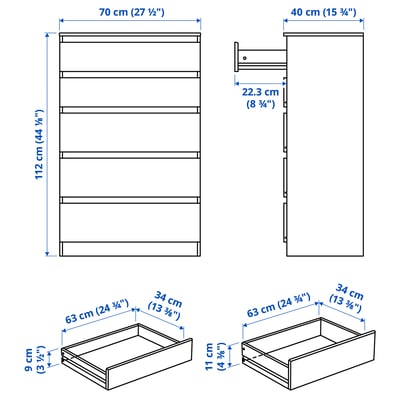KULLEN chest of 5 drawers, black-brown, 70x40x112 cm - IKEA