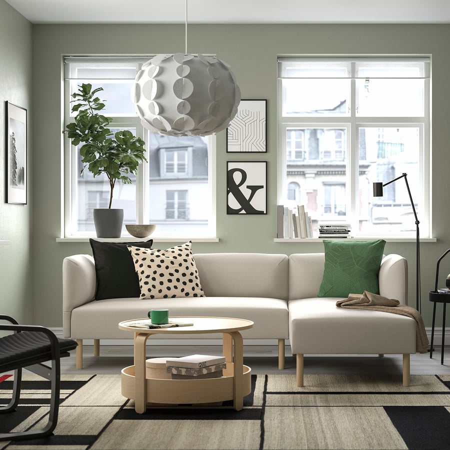 LILLEHEM 3-seat modular sofa w chaise longue, Vissle/beige wood - IKEA