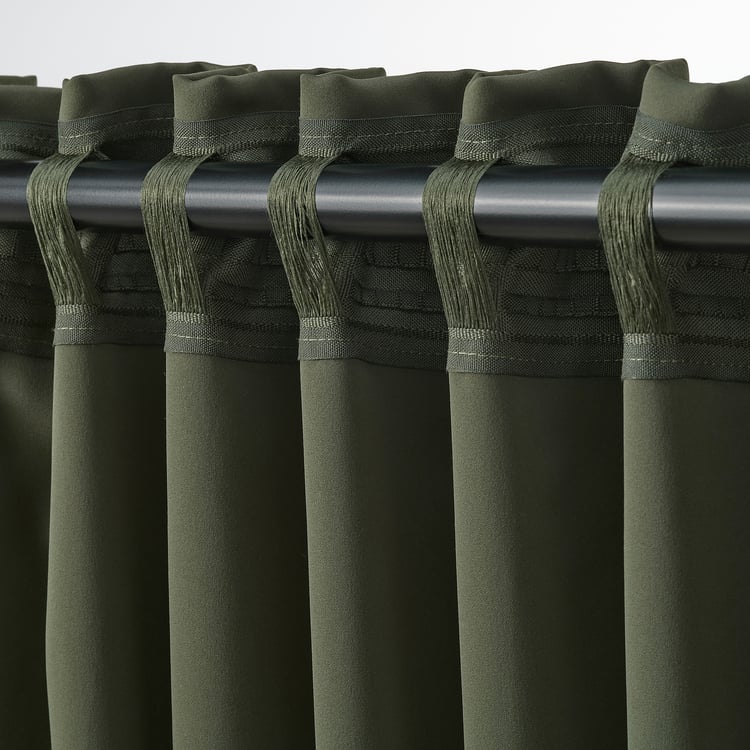 MAJGULL block-out curtains, 1 pair, dark green/with heading tape ...