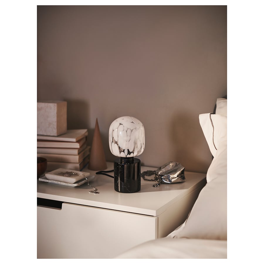 MARKFROST / MOLNART table lamp with light bulb, marble black/tube ...