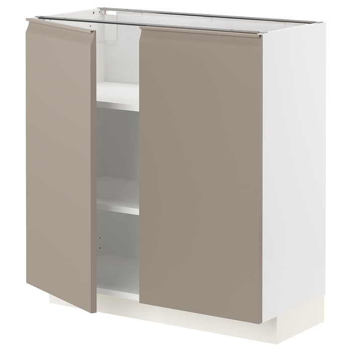METOD base cabinet with shelves/2 doors, white/Upplöv matt dark beige ...