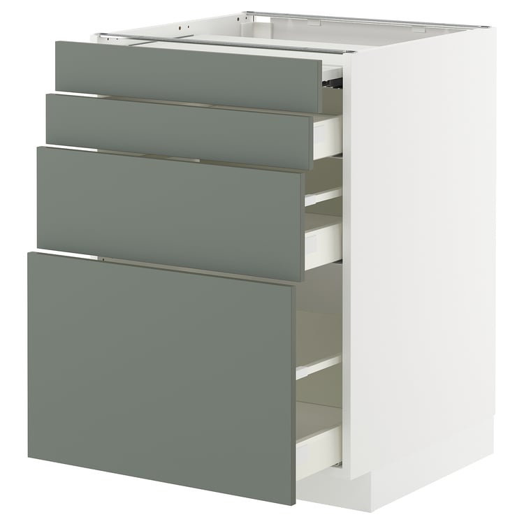 METOD / MAXIMERA bc w pull-out work surface/3drw, white/Nickebo matt ...