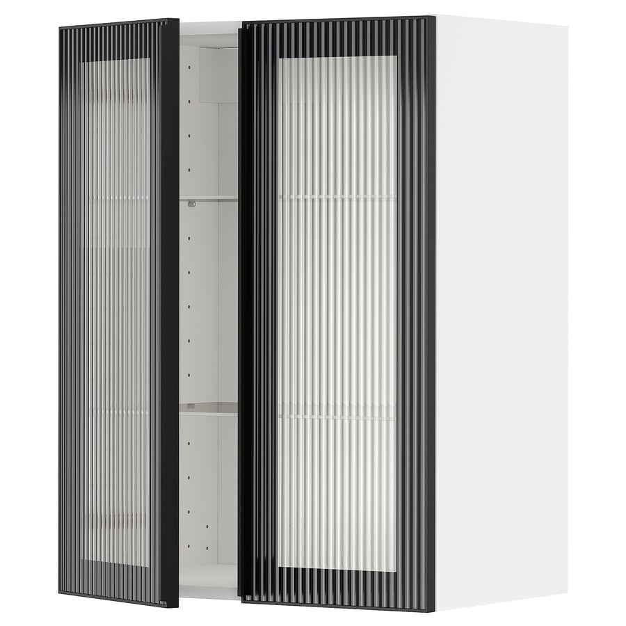 METOD wall cabinet w shelves/2 glass drs, white/Hejsta anthracite ...