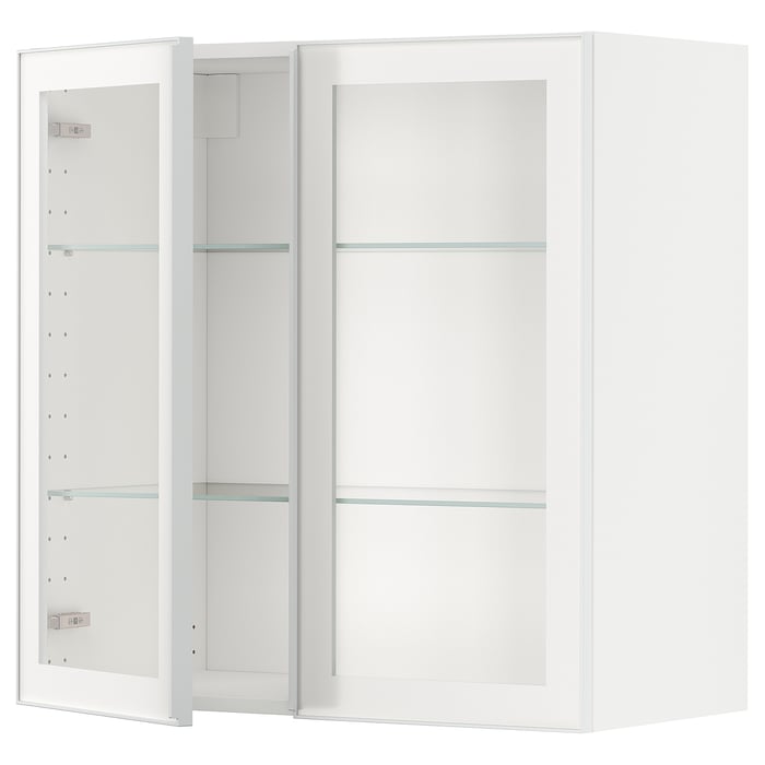 METOD wall cabinet w shelves/2 glass drs, white/Hejsta white clear ...