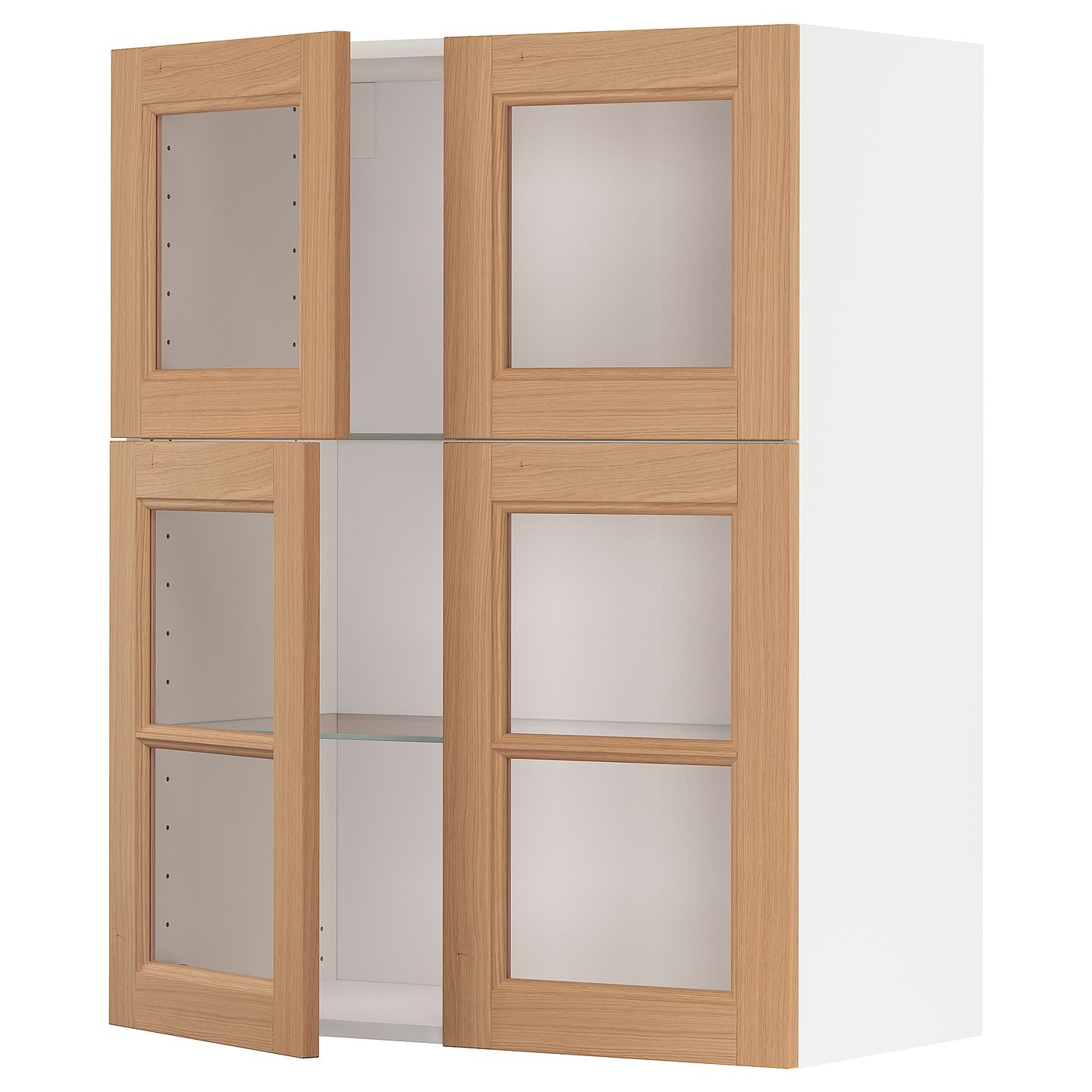 METOD wall cabinet w shelves/4 glass drs, white/Vedhamn oak, 80x37x100 cm - IKEA