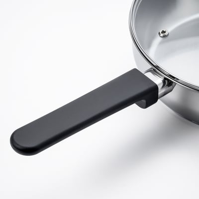 MIDDAGSMAT sauté pan with lid, clear glass/stainless steel, 24 cm - IKEA