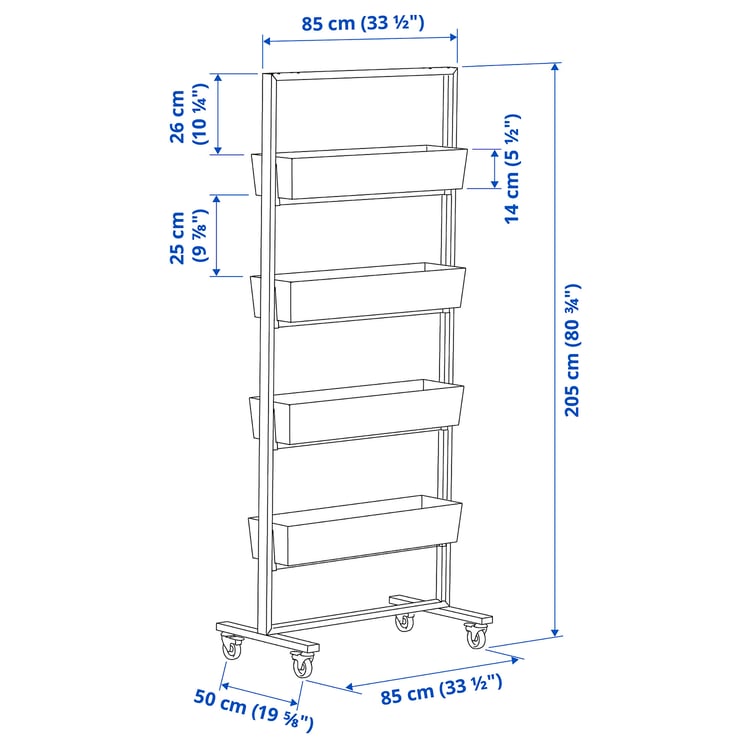 MITTZON frame w castors/container/cable box, white, 85x205 cm - IKEA