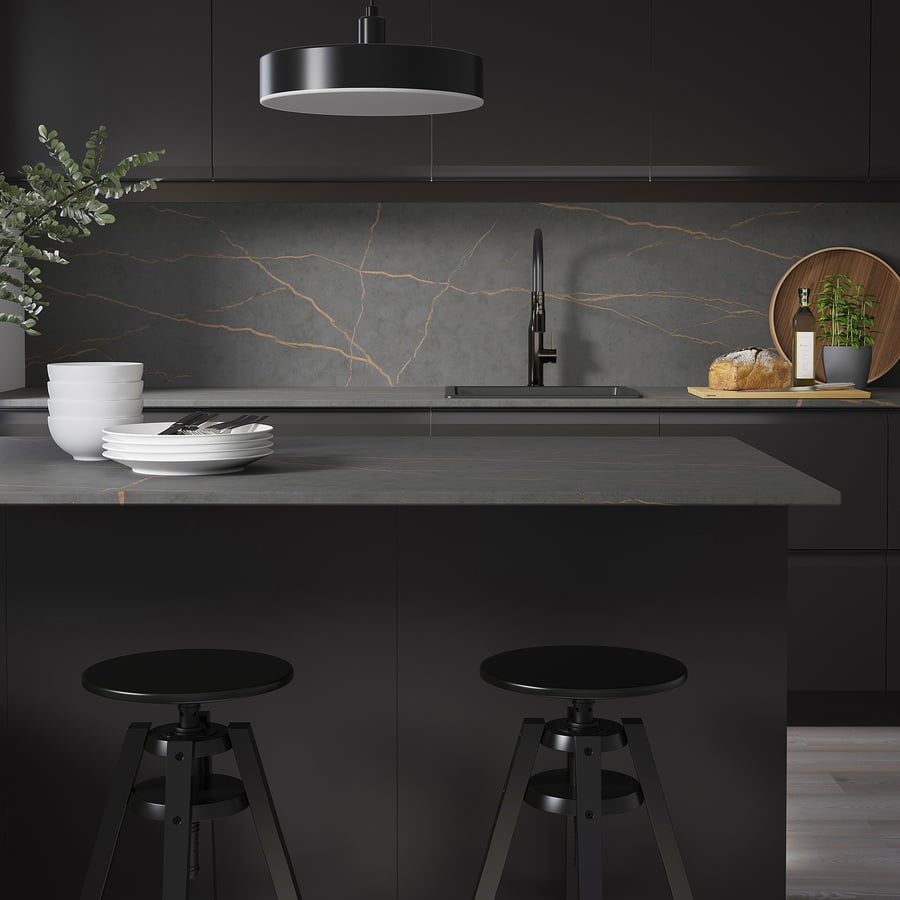 MÖCKLARP custom made worktop, matt black/brown stone effect/high ...