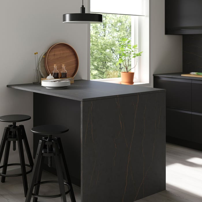 MÖCKLARP custom made worktop, matt black/brown stone effect/high ...