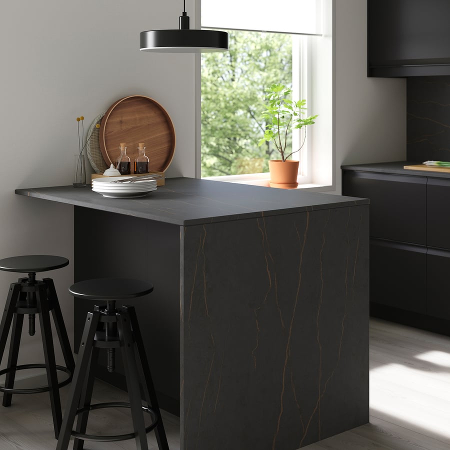 MÖCKLARP custom made worktop, matt black/brown stone effect/high ...