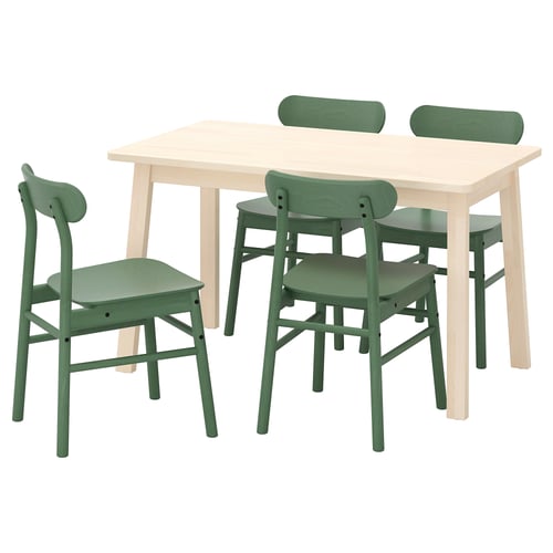 NORRÅKER / RÖNNINGE table and 4 chairs, birch/green, 125x74 cm - IKEA