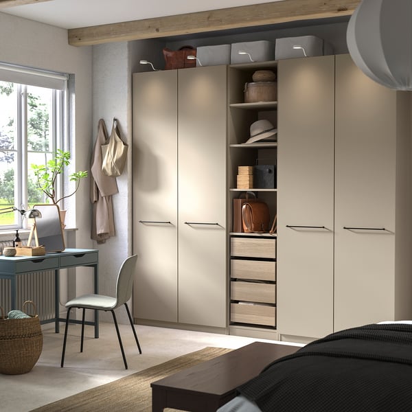 PAX / FORSAND wardrobe combination, grey-beige/white stained oak effect ...