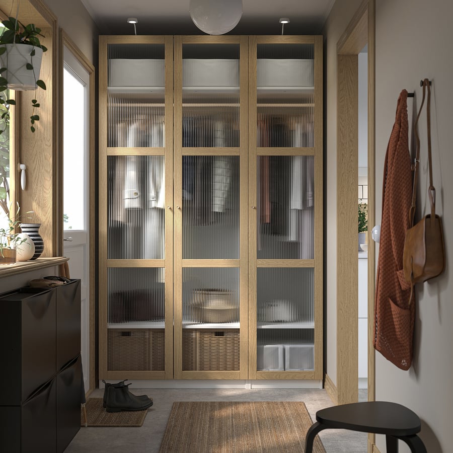 PAX / TONSTAD wardrobe combination, white/oak veneer glass, 150x60x236 ...