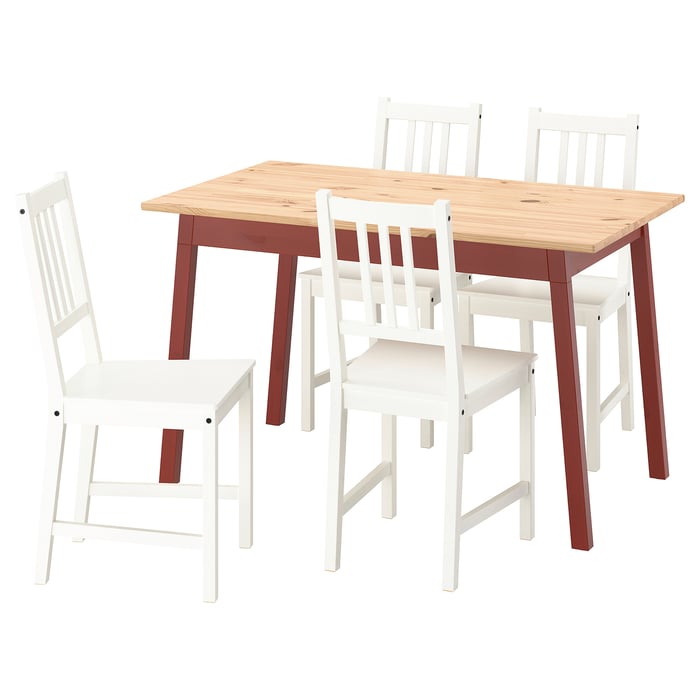 PINNTORP / STEFAN table and 4 chairs, light brown stained red stained ...