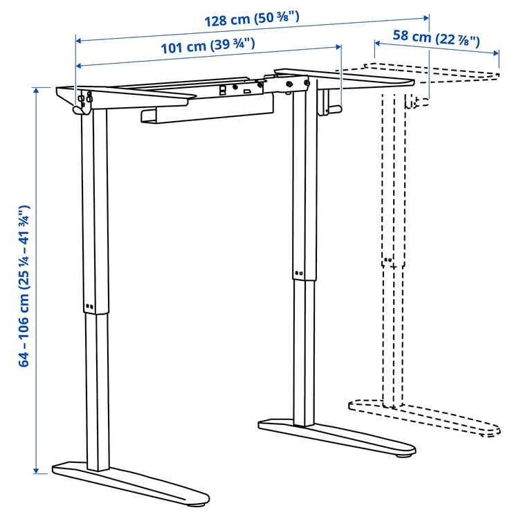 RELATERA underframe sit/stand f table top, white, 90/117 cm - IKEA