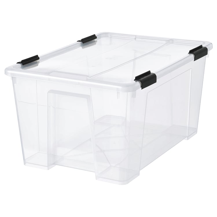 SAMLA box with lid/clip lock, transparent/black, 57x39x29 cm/45 l - IKEA