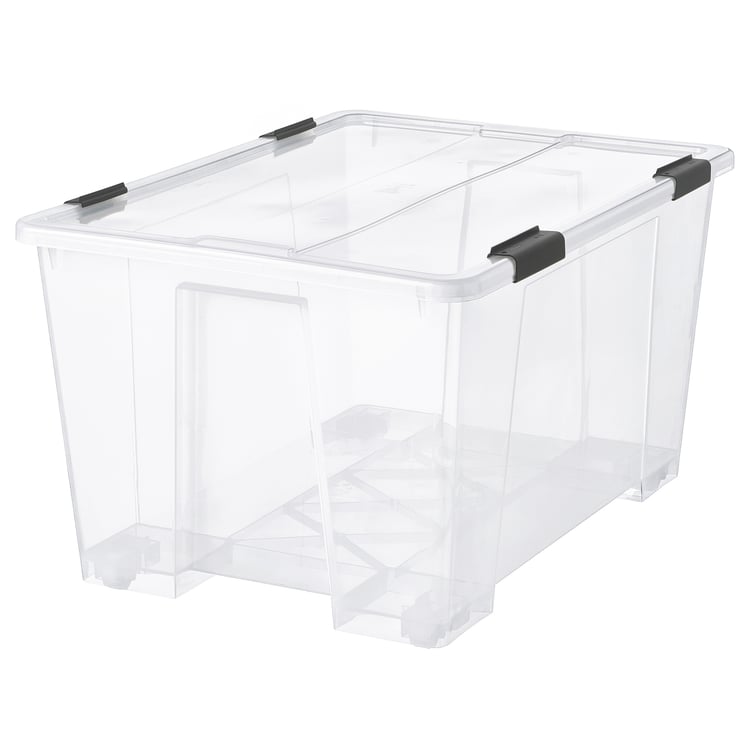 SAMLA box with lid/clip lock, transparent/black, 79x57x43 cm/130 l - IKEA