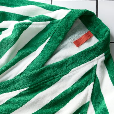 SKOGSSALLAT bath robe, green/white/striped, S/M - IKEA