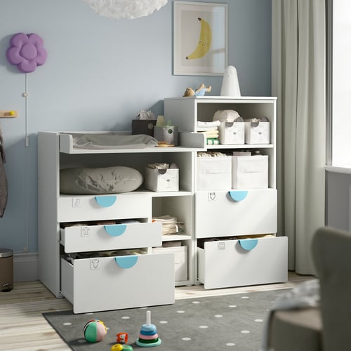 SMÅSTAD / PLATSA changing table, white blue/with bookcase, 150x79x123 ...