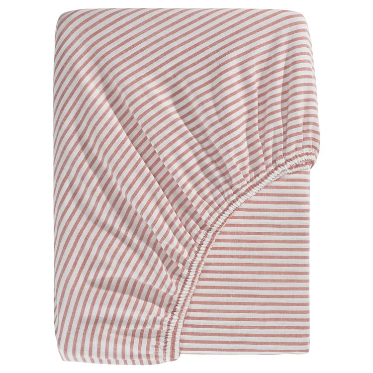 SOLFIBBLA fitted sheet, white red/stripe, Double - IKEA