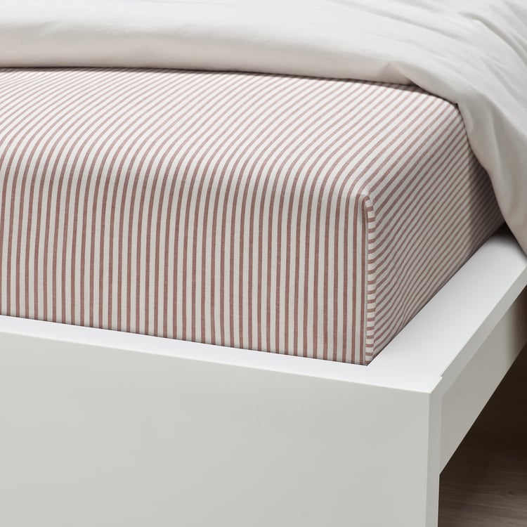SOLFIBBLA flat sheet, white red/stripe, Double/Queen - IKEA