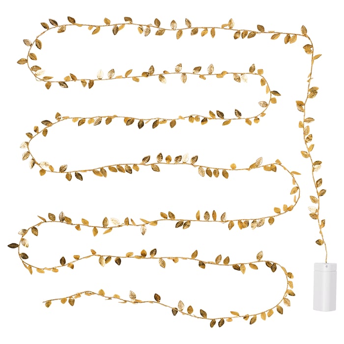 STRÅLA LED lighting chain with 40 lights, battery-operated leaf/gold ...