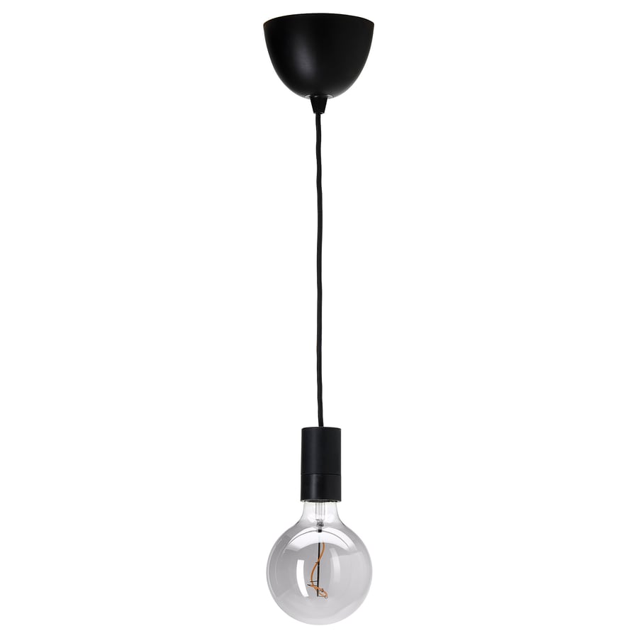 SUNNEBY / MOLNART pendant lamp, black/globe grey clear glass, 125 mm - IKEA