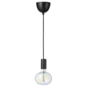 SUNNEBY / MOLNART Pendant lamp with light bulb, black/ellipse shaped ...