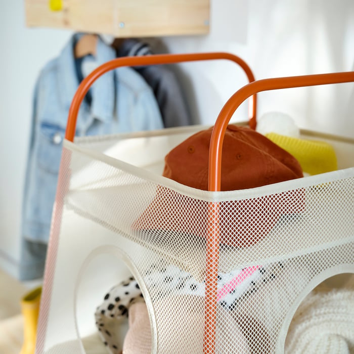 TIGERFINK storage with compartments, beige/orange - IKEA