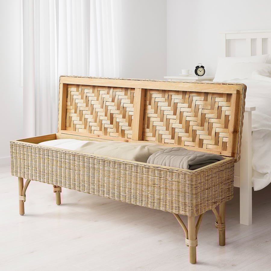 TOLKNING Bench with storage, handmade rattan, 120 cm - IKEA