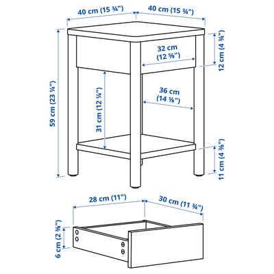 TONSTAD bedside table, oak veneer, 40x40x59 cm - IKEA