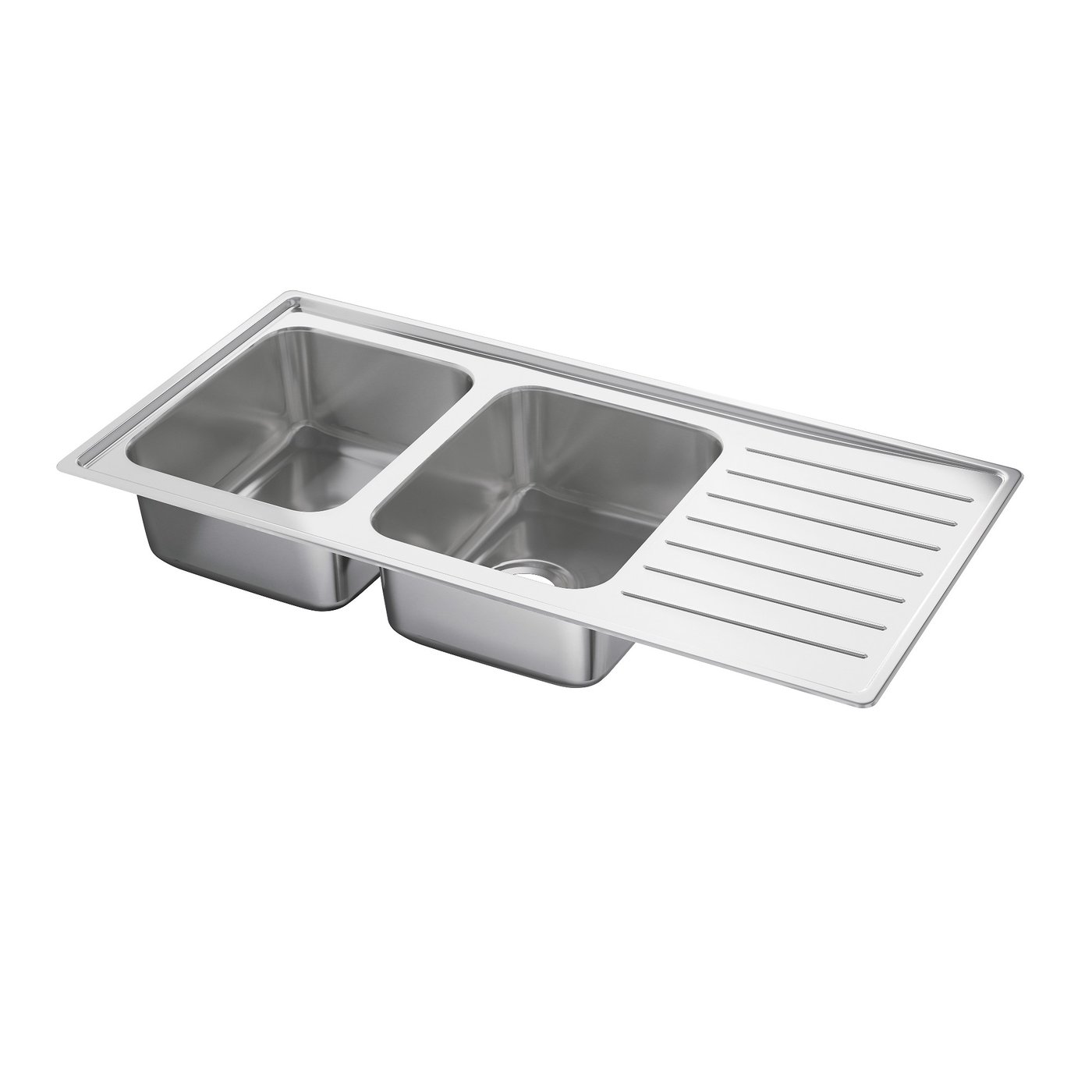 VATTUDALEN inset sink, 2 bowls with drainboard, stainless steel, 110x53 ...