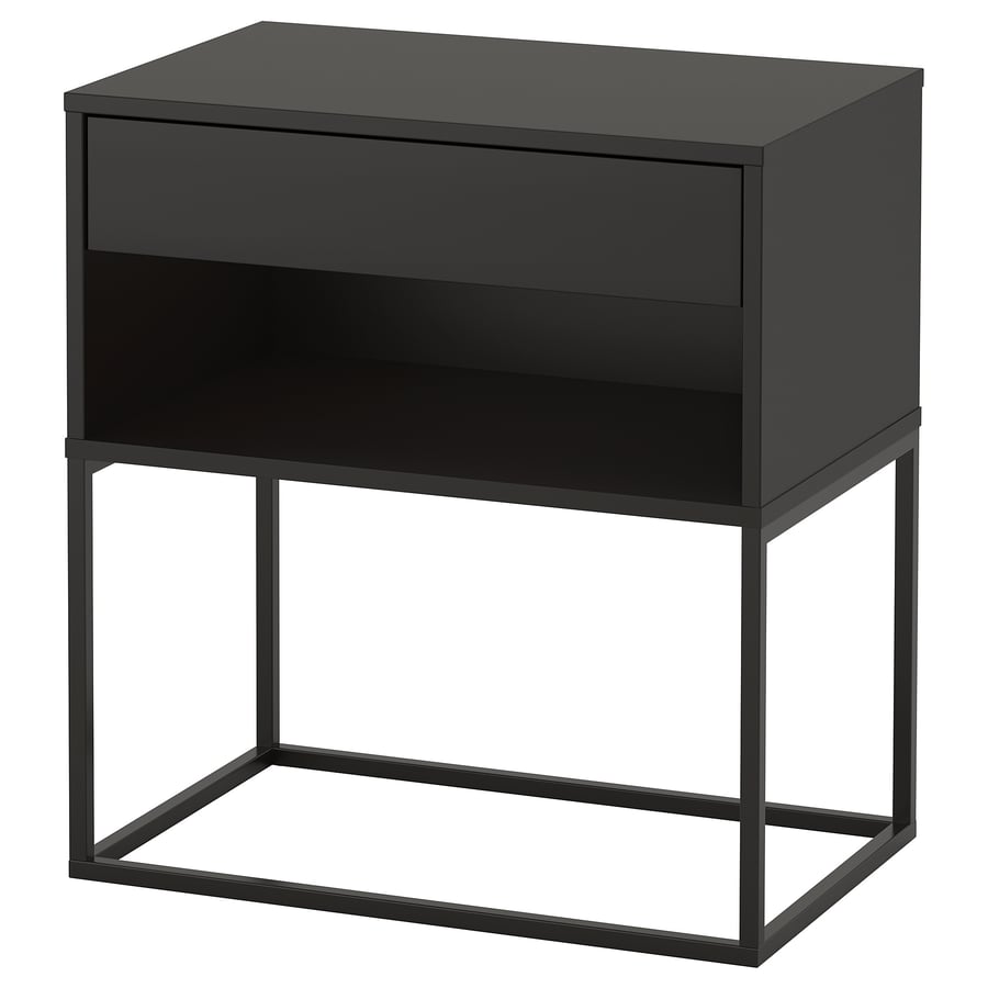 VIKHAMMER Bedside table, black, 60x39 cm - IKEA