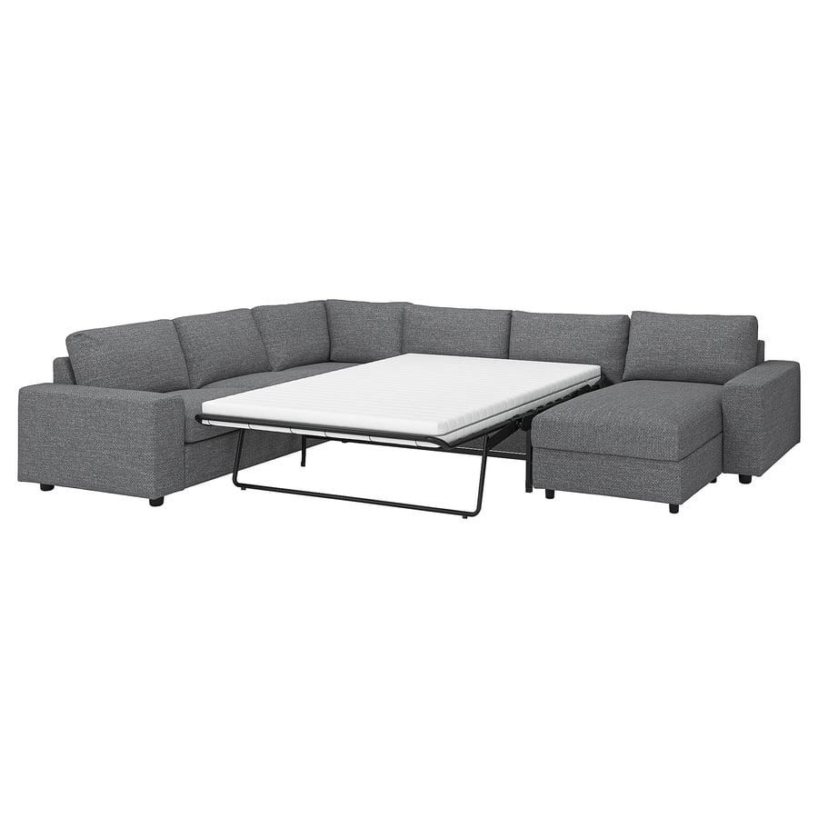 VIMLE crnr sofa-bed, 5-seat w chaise lng, with wide armrests/Lejde grey/black - IKEA