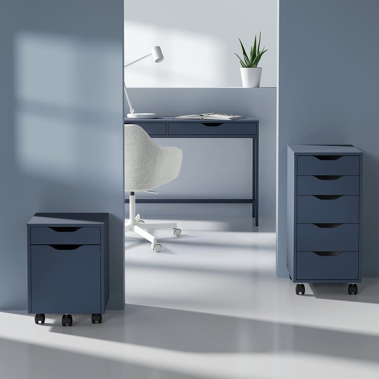 ALEX drawer unit on castors, black-blue, 36x76 cm - IKEA Belgium
