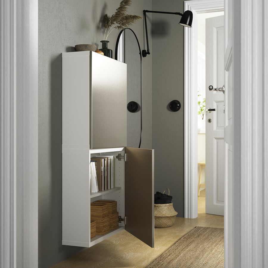 BESTÅ wall cabinet with 2 doors, white/Riksviken light bronze effect ...