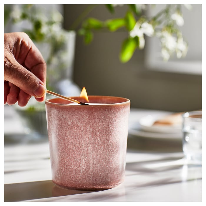 LUGNARE scented candle in ceramic jar, Jasmine/pink, 50 hr - IKEA Belgium