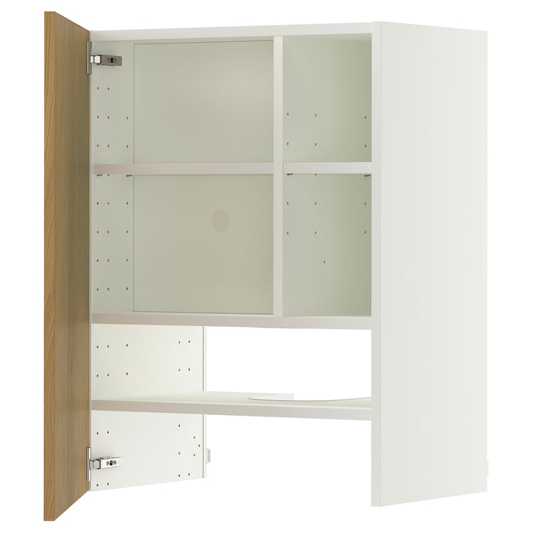 METOD wall cb f extr hood w shlf/door, white/Sinarp oak veneer, 60x80 ...