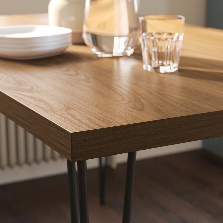 SKÅLSTA table and 4 chairs, walnut effect hairpin black-grey/walnut ...