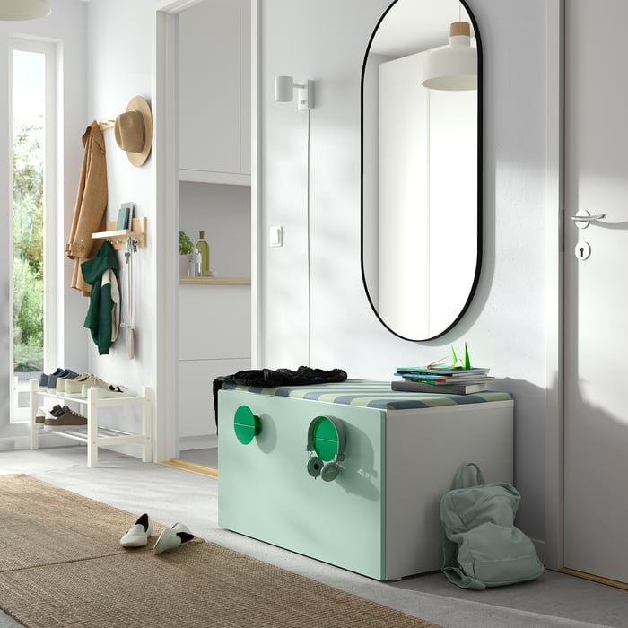 SMÅSTAD bench with toy storage, white/light green, 90x52x48 cm - IKEA ...